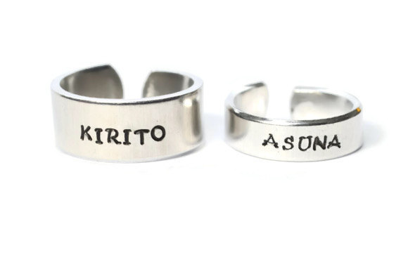 Kirito And Asuna Sao Fandom Inspired Adjustable Metal Stamped Ring Pair ...